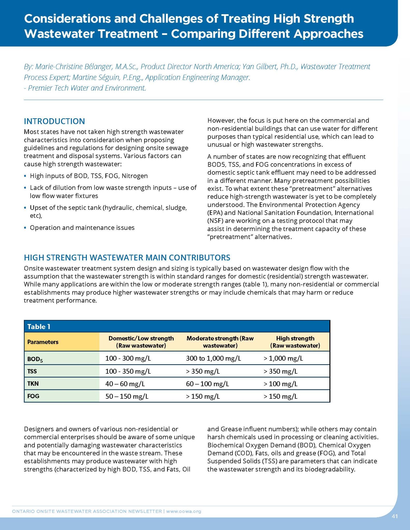 High Strength WW Treatment Article - Ontario Onsite Wastewater Association